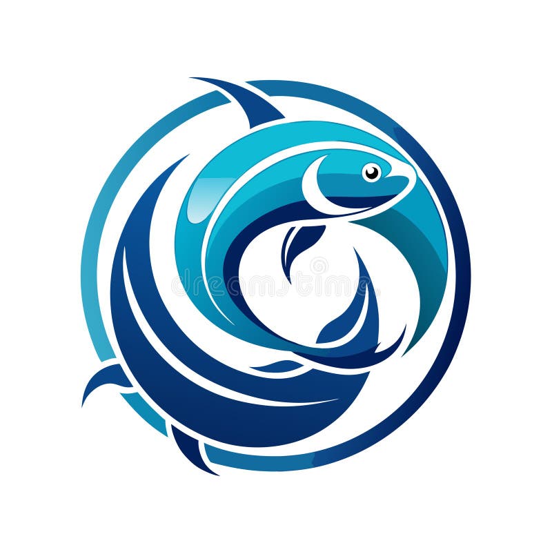Abstract Fish Logo Symbol with Circular Design in Blue and White Stock Vector - Illustration of ...
