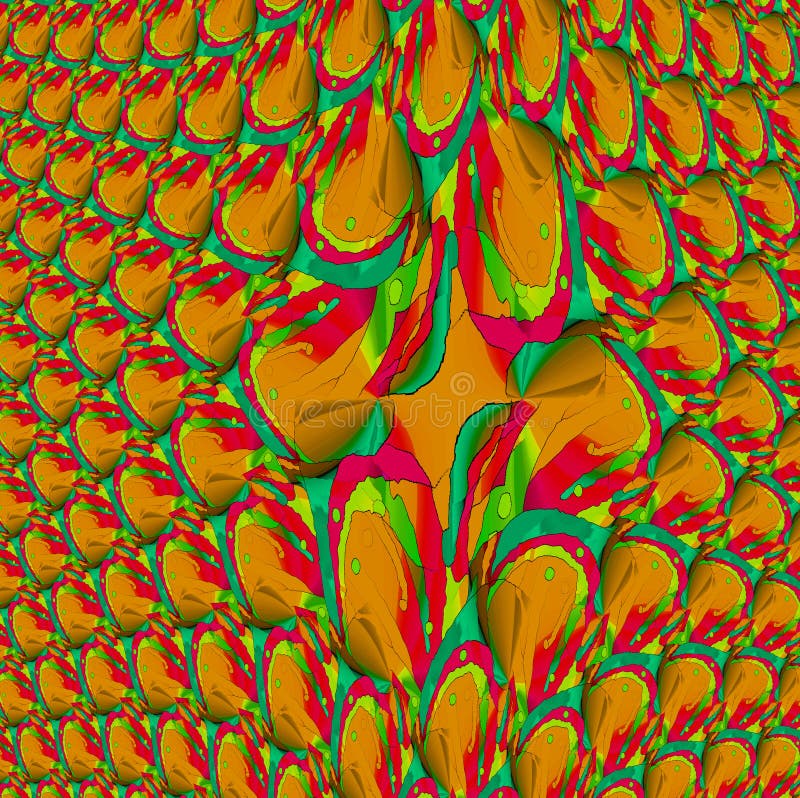 Abstract Fish Scale Pattern Orange, Ocher, Lime Green and Red, Centered ...