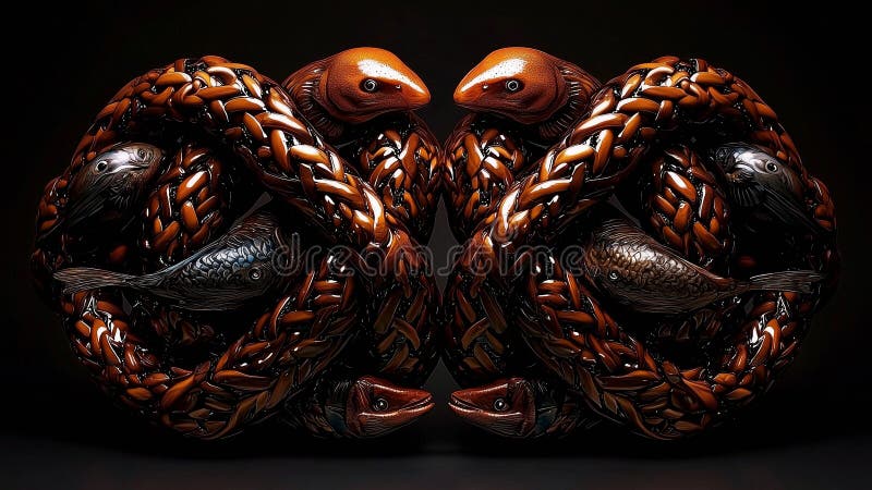 Abstract Fish Sculptures and Geometric Designs Stock Illustration ...