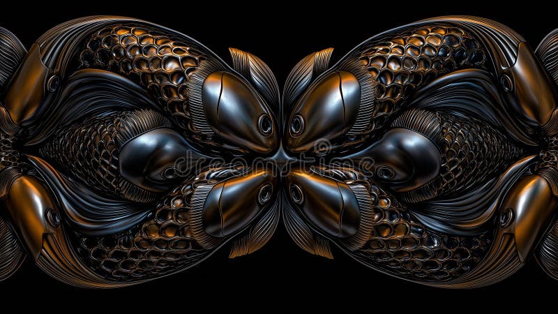 Abstract Fish Sculptures and Geometric Designs Stock Illustration ...