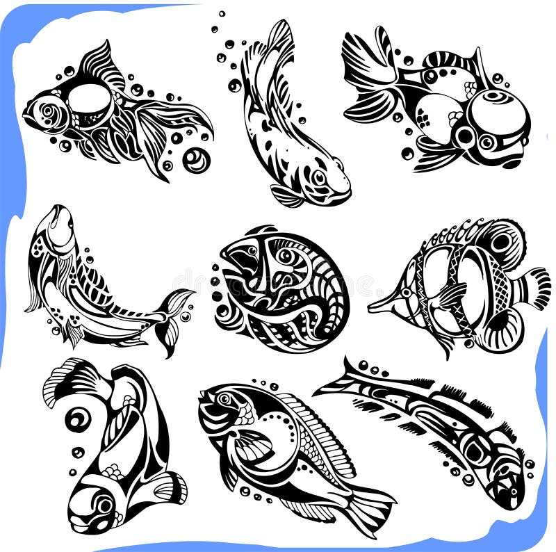 Abstract Fish - Vector Set. Stock Vector - Illustration of black, icon ...
