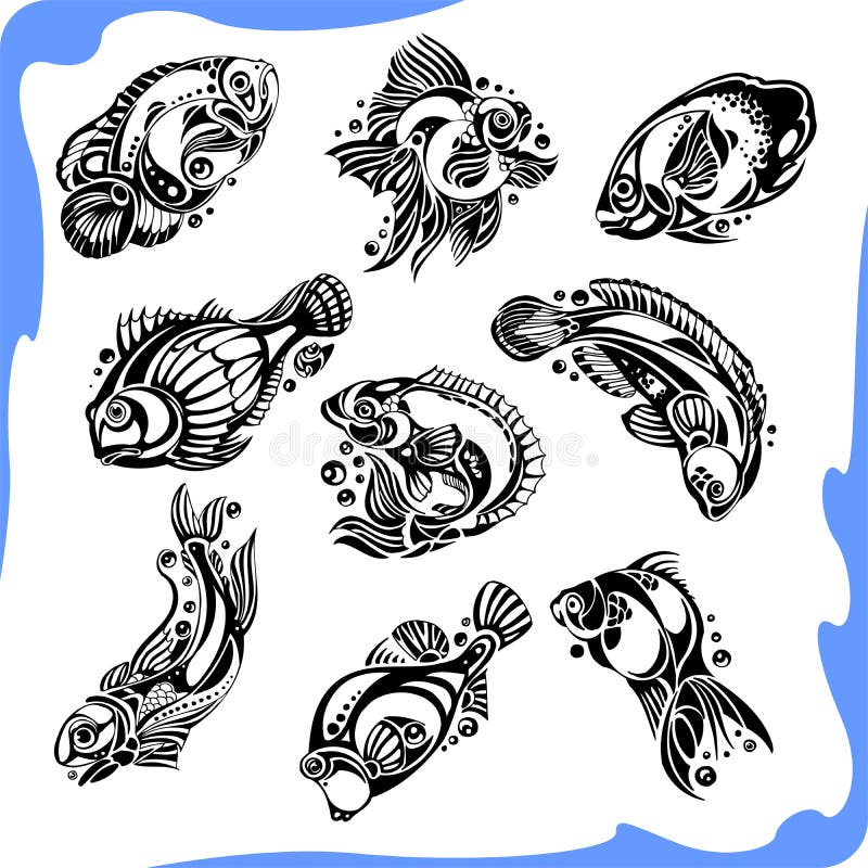 Abstract Fish - Vector Set. Stock Vector - Illustration of pattern ...