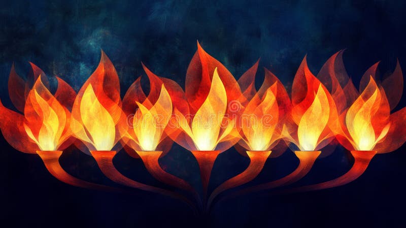 Abstract Flame Design with Seven Flames on Dark Background Stock ...