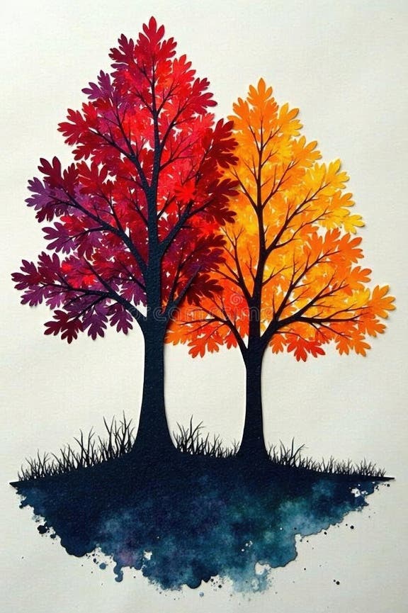 Abstract Flame Licked Trees, Torn Paper Collage, Surreal, Fire Stock ...