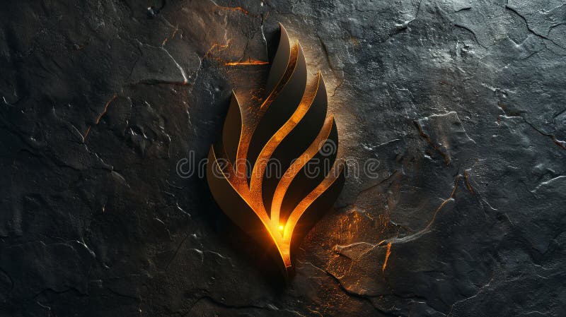 Abstract Flame Symbol on Black Stone Wall Stock Illustration ...