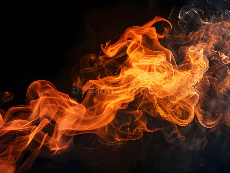 Abstract Flames of Fire with Burning Smoke Float Up on Black Background ...