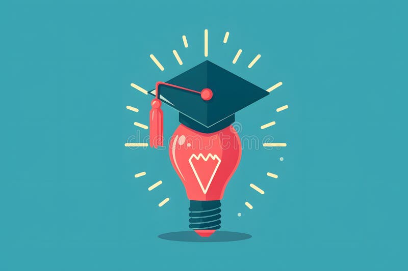 Abstract Flat Design Illustration of a Lightbulb with a Graduation Cap ...