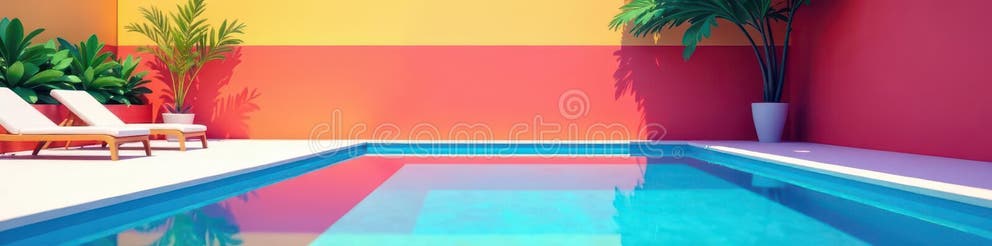 Abstract Flat Design, Swimming Pool, Triadic Color Palette, Front View ...