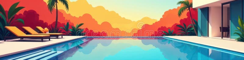 Abstract Flat Design, Swimming Pool, Triadic Color Palette, Front View ...