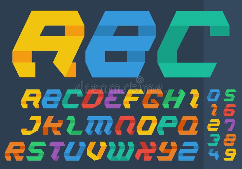 Abstract Flat Folded Paper Style Colourful Alphabet Letters and Numbers ...