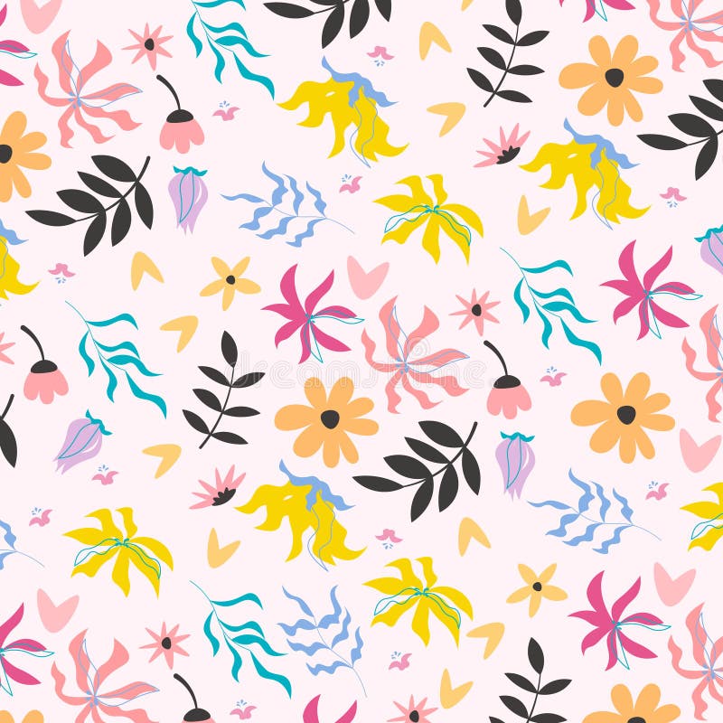 Abstract Flat Hand Draw Floral Pattern Background. Vector Stock Vector ...