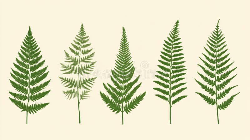 Abstract Flat Illustration of Modern Fern Patterns with Linear Fronds ...
