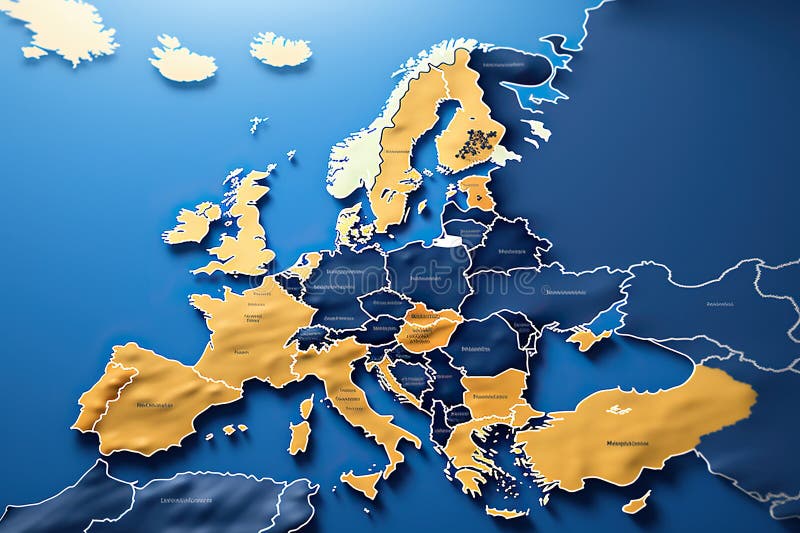 Abstract Flat Image of Europe Map from Above. Generated by Artificial ...
