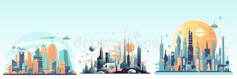 Abstract Flat Vector Illustration of Futuristic Sky City. Stock Vector ...
