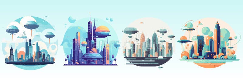 Abstract Flat Vector Illustration of Futuristic Sky City. Stock Vector ...