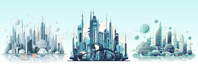 Abstract Flat Vector Illustration of Futuristic Sky City. Stock Vector ...