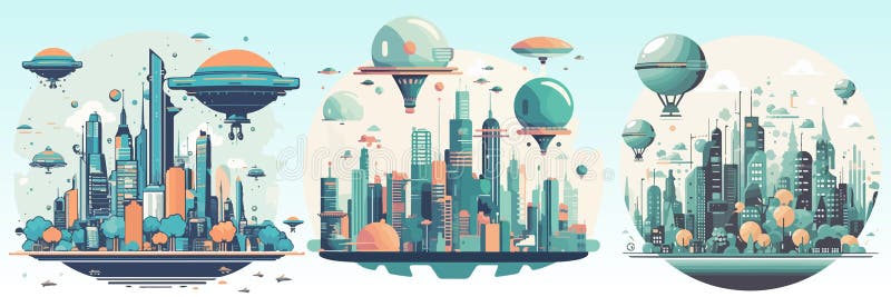 Abstract Flat Vector Illustration of Futuristic Sky City. Stock Vector ...