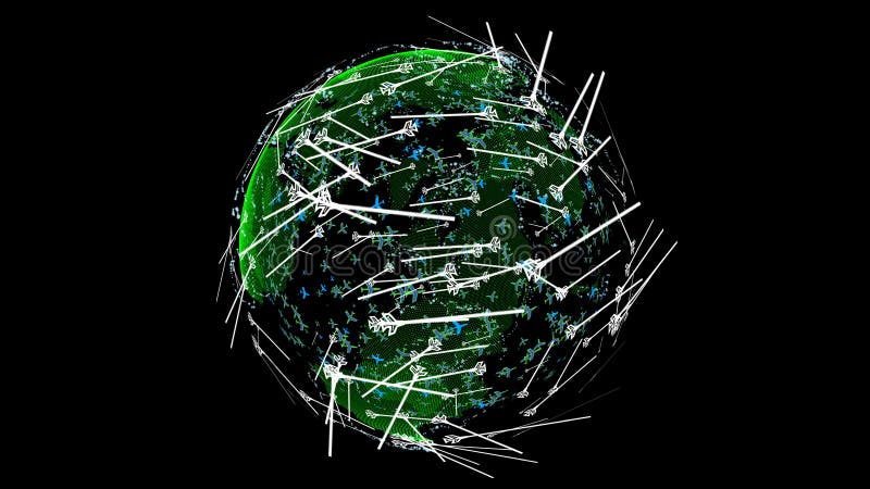 The Abstract Flight Path in All Direction Around the Globe Earth 3D ...