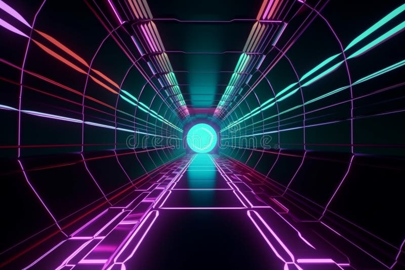 Abstract Flight in Retro Neon Hyper Warp Space in the Tunnel Stock ...