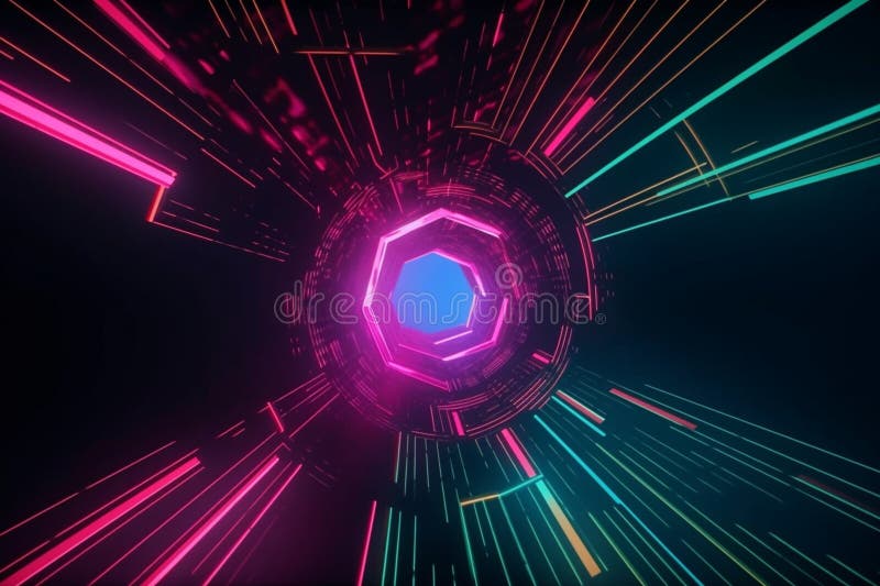Abstract Flight in Retro Neon Hyper Warp Space in the Tunnel Stock ...