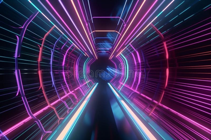 Abstract Flight in Retro Neon Hyper Warp Space in the Tunnel Stock ...