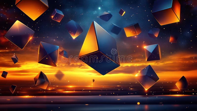 Abstract Floating Cubes in a Cosmic Landscape with Vibrant Colors Stock ...
