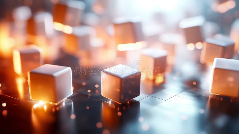 Abstract Floating Cubes with Light Effect Background Artificial ...