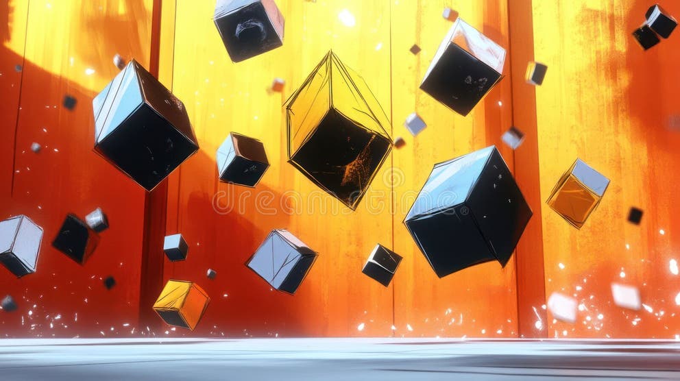 Abstract Floating Cubes in a Vibrant Environment Create a Dynamic ...