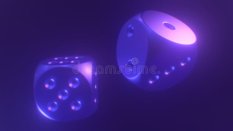 Abstract Floating Dice Spin Under Shiny Reflective Neon Black Light ...