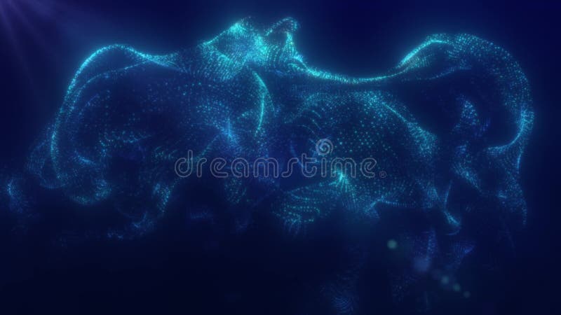 Abstract Floating Liquid from Energetic Blue Particles Glowing Magical ...