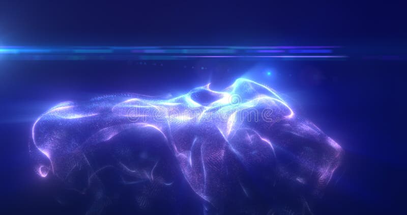 Abstract Floating Liquid from Energetic Blue Particles Glowing Magical ...