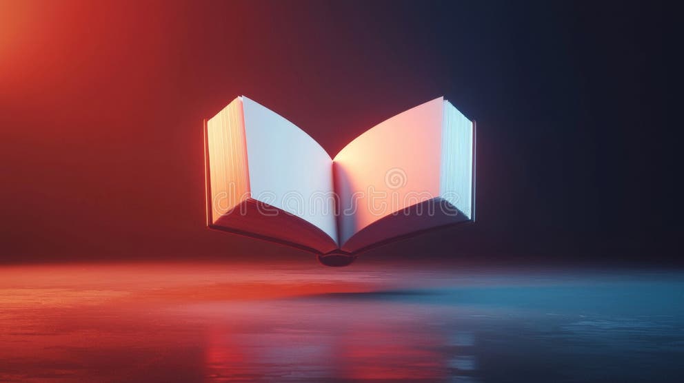 Abstract Floating Open Book in Neon Light Stock Illustration ...
