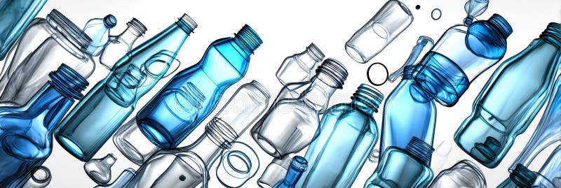 Abstract Floating Plastic Bottles in Various Shades on a Clean White ...