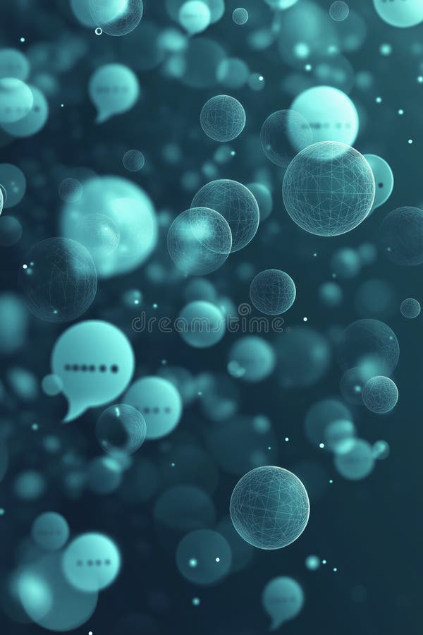 Abstract Floating Speech Bubbles in Soft Teal Shades on a Dark Background. Stock Image - Image ...