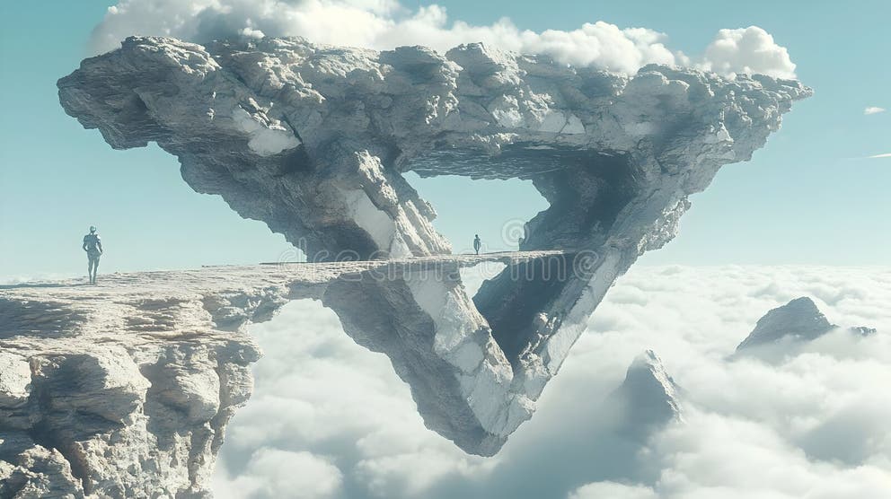 Abstract Floating Triangular Structure Above Clouds with a Distant ...