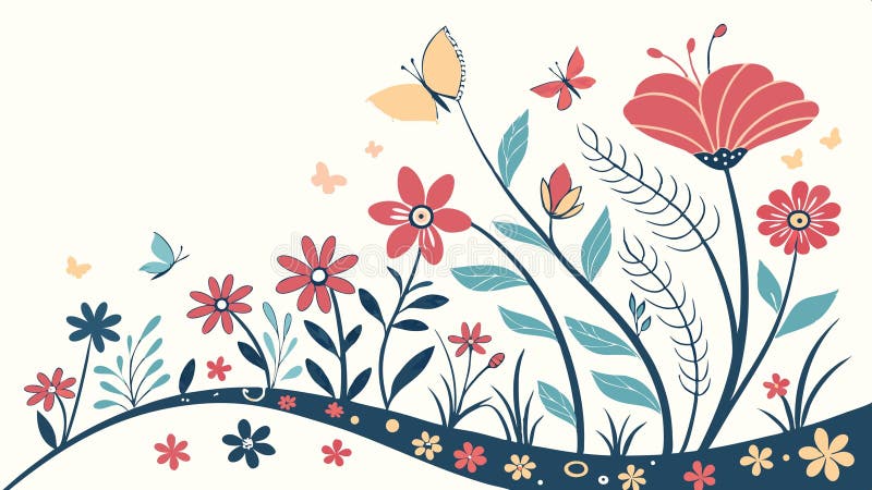 Abstract Floral Border with Scattered Flowers and Stars Element Vector ...