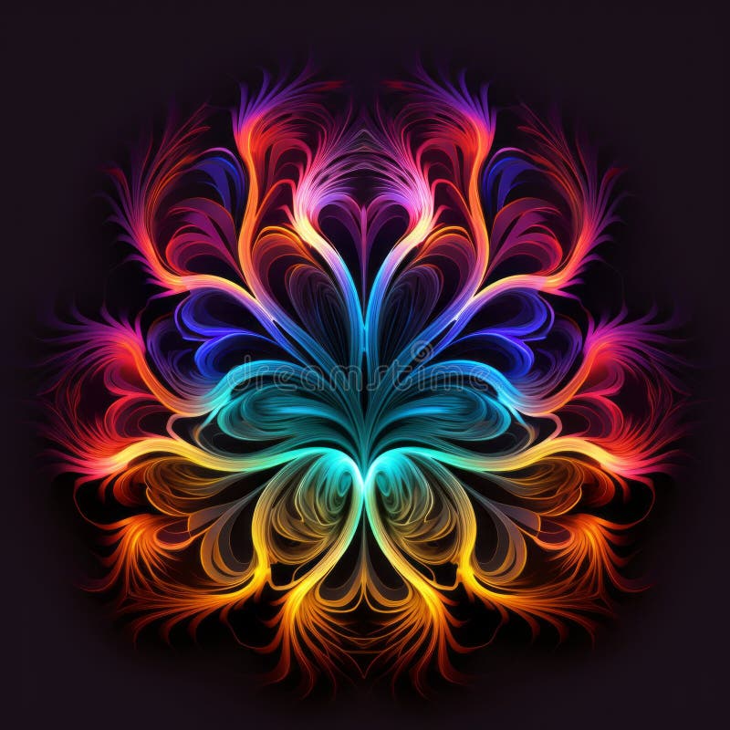 Colorful Fantasy Realism: Abstract Fractal Flower on Dark Background ...