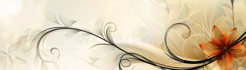 Abstract Floral Design with Swirling Vines and a Single Flower Stock ...