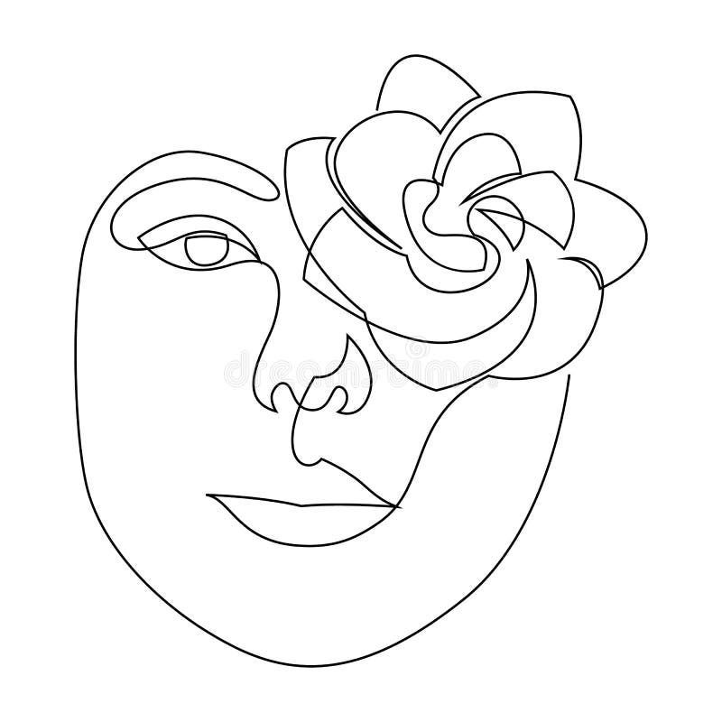 Abstract Floral Female on White Background. One Line Drawing Style ...