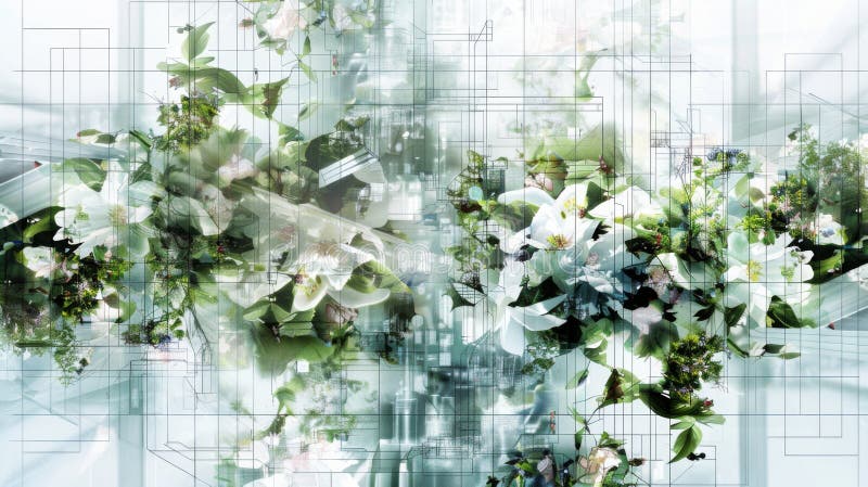 Abstract Floral Fusion with Modern Technology Background Stock Image ...