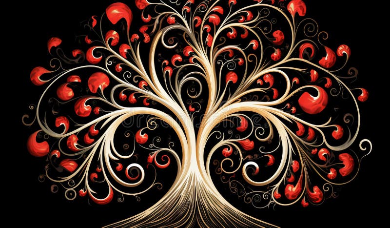 Abstract Floral Love Tree Ornate with Red Elements. AI Generated Stock ...