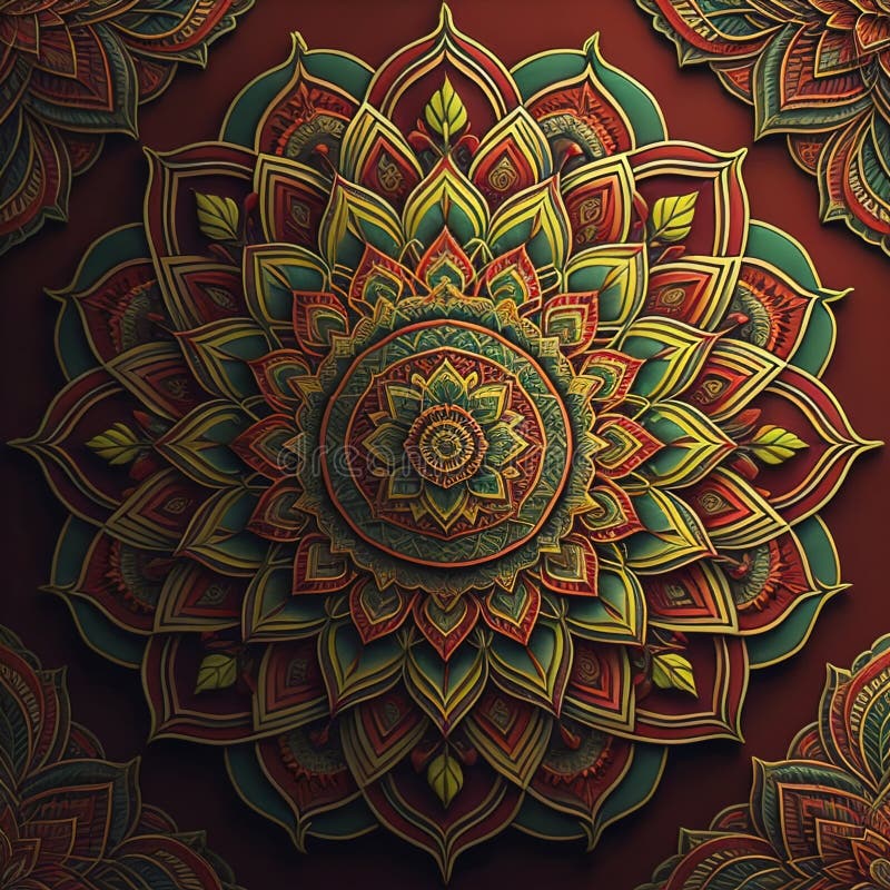 Abstract Floral Mandala Pattern on Dark Brown Background. Vector ...