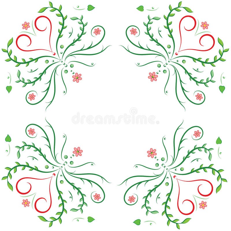 Decorative Floral Card on a White Background with Hearts. Stock Vector ...