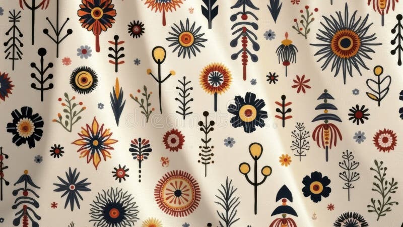 Abstract Floral Pattern on Fabric with Colorful Stylized Flowers and ...