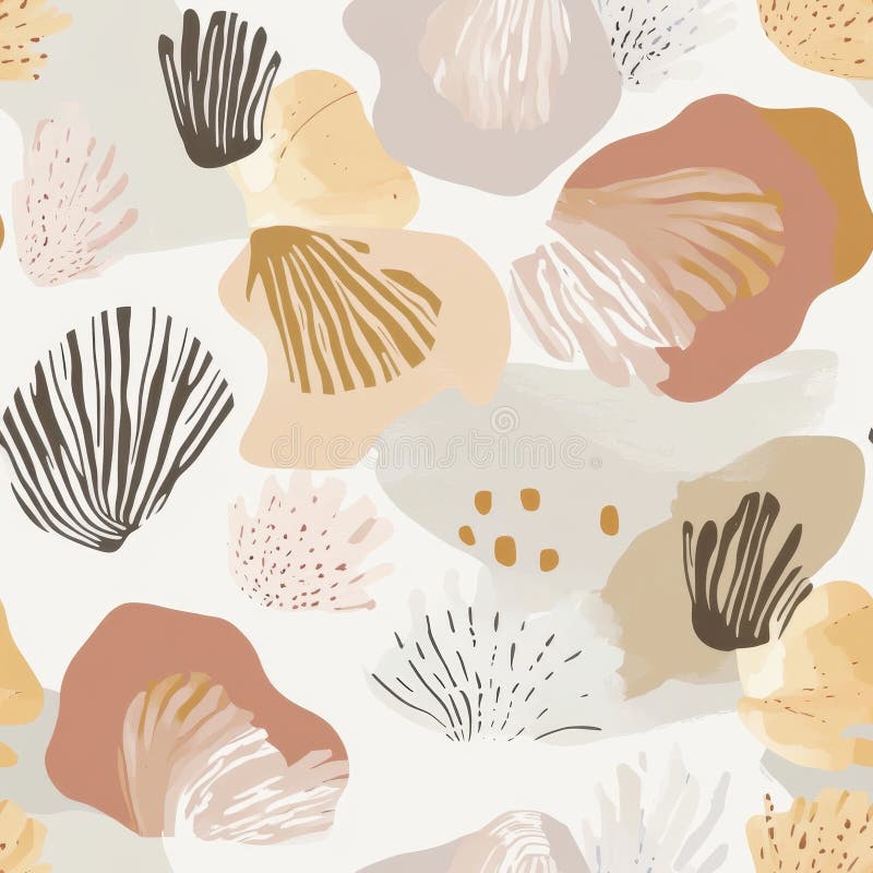 Seamless Botanical Pattern Leaf Abstract Shapes Neutral Colors Stock ...