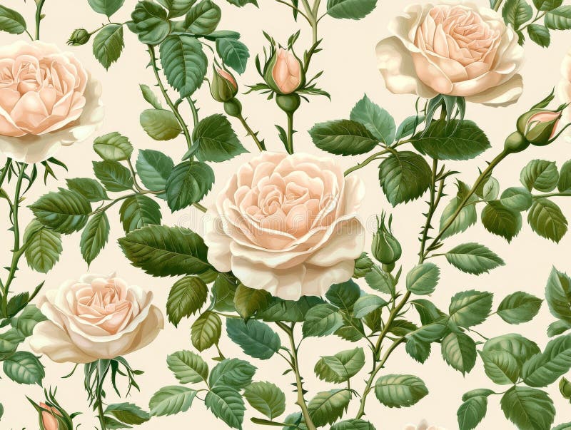 An Abstract Floral Pattern of Roses and Vines is Painted on a White ...