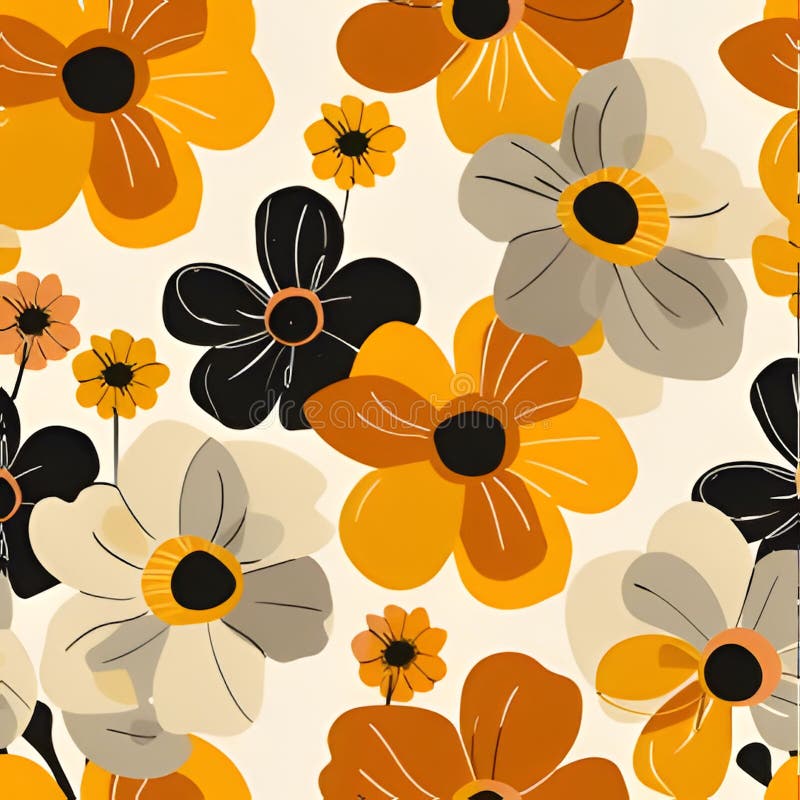Abstract Floral Pattern with Yellow and Orange Flowers Stock Vector ...
