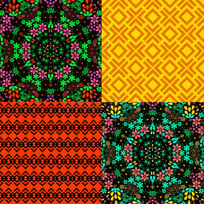 Abstract Floral Retro Flowers Patchwork Pattern Stock Illustration ...