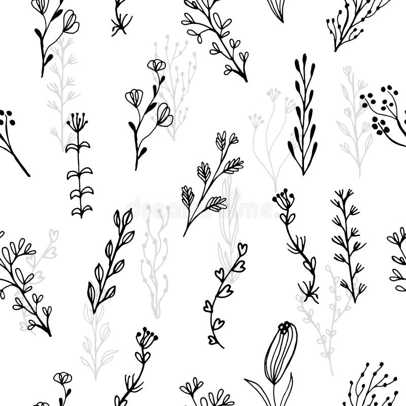 Abstract Floral Seamless Pattern with Branches and Flowers Stock ...
