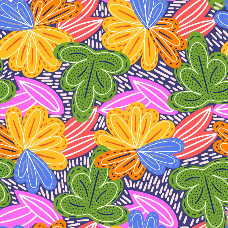 Abstract Floral Seamless Pattern Design Hand Drawn Vector Background